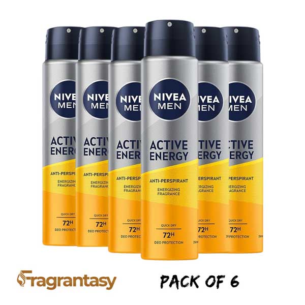 NIVEA MEN Active Energy Anti-Perspirant Deodorant Spray 250ml Pack of 6 ...
